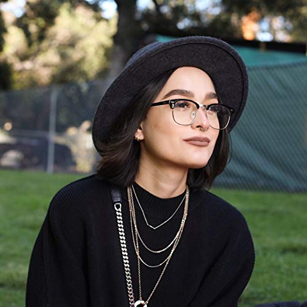 ZENNI Blue Light Blocking Glasses for Women Men Browline Frame Black Semi Rimless Relieve Digital Screen Eye Strain Clear Lens