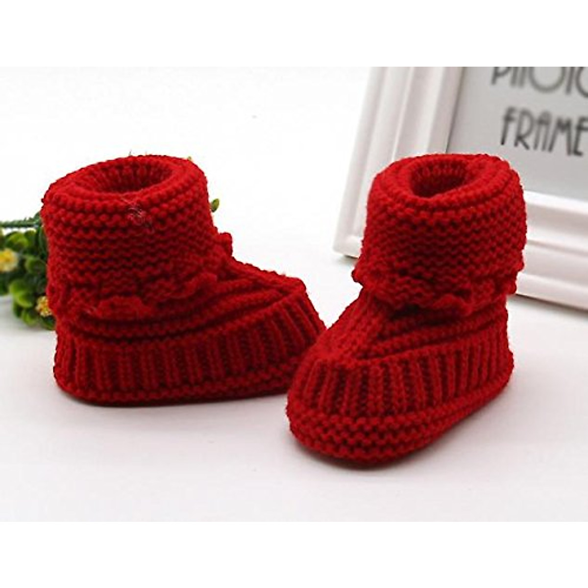 Lykmera Toddler Baby Girls Boys Knitted Socks Shoes Newborn Knitting Lace Crochet Shoes Buckle Shoes Toddler Knitted Shoes (Red, One Size)