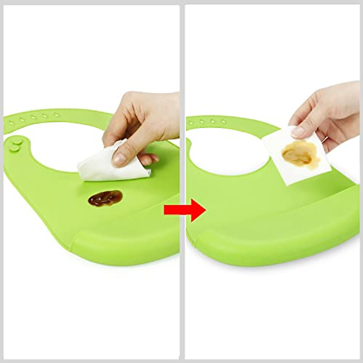 PandaEar 2 Pack Silicone Baby Bibs Super Thin Light Weight for Babies & Toddlers Feeding, Adjustable Silicone Bibs with Food Catcher Pocket, Waterproof, Soft, Unisex, Non Messy (Pink Grey)