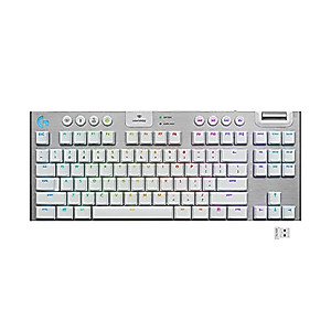 Logitech G915 TKL Tenkeyless Lightspeed Wireless RGB Mechanical Gaming Keyboard, Low Profile Switch Options, Lightsync RGB, Advanced Wireless and Bluetooth Support - Tactile, White