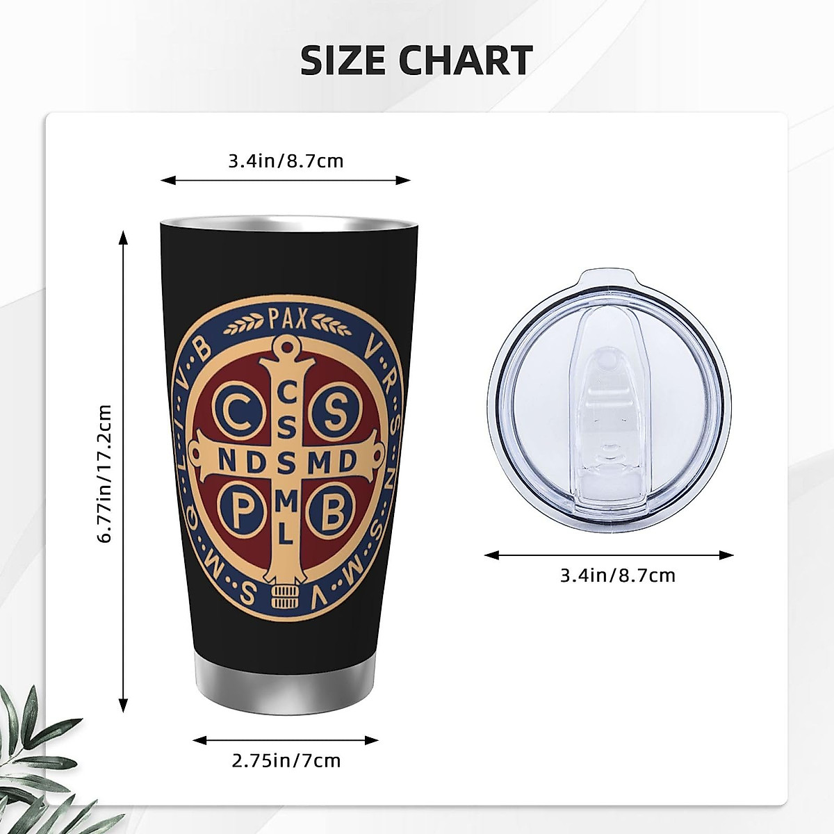 Biaomn St Benedict Medal Holy Cross Stainless Steel Tumbler Vacuum Insulated Travel Tumbler With Lid Coffee Mug Car Cup For Home Office Outdoor 20oz