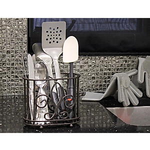 Dependable Metal Wire Cutlery and Utensil Storage Organizer Bin for Kitchen, Pantry, Table and Countertop - Utensil Caddy Holds Forks, Knives, Spoons, Spatulas - 2 Section - Bronze