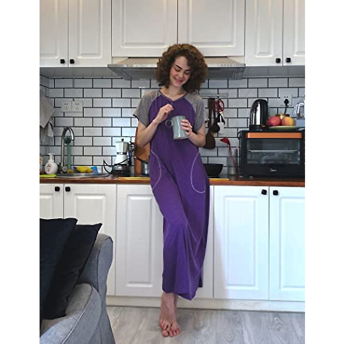 Ekouaer Womens Sleepshirts Long Night Gown Sleepwear (A-purple, XX-Large)