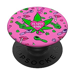 Pink Stoner Girl Weed Phone Grip Cute Marijuana 420 Gift PopSockets PopGrip: Swappable Grip for Phones & Tablets