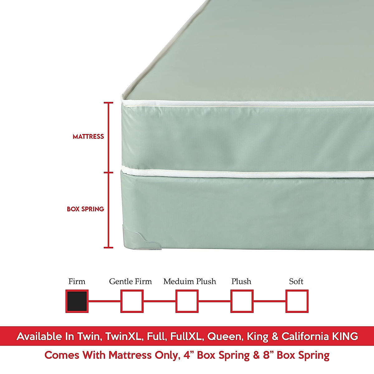 Treaton 8-Inch Firm Double Sided Tight top Waterproof Vinyl Innerspring Mattress & 8" Wood Box Spring Set, Full