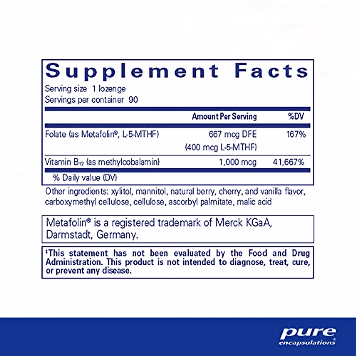 Pure Encapsulations PureMelt B12 Folate | Dissolvable Lozenge with 1,000 mcg Vitamin B12 and Active Folate (as Metafolin L-5|MTHF) | 90 Lozenges