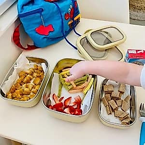 MIRA Reusable Stainless Steel Food Storage Containers, Bento Lunch Box with Anti-Slip Exterior for Meal Prep, Portion Control, Kitchen Food Storage - Set of 3 (2 cups, 4 cups, 6 cups), Honey