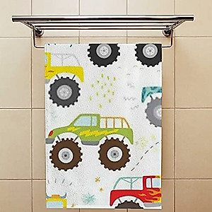 Hand Towels Set for Bathroom,Absorbent Dish Towels for Gym Spa,30"x15"，Kids Doodle Monster Truck (2 PCS)