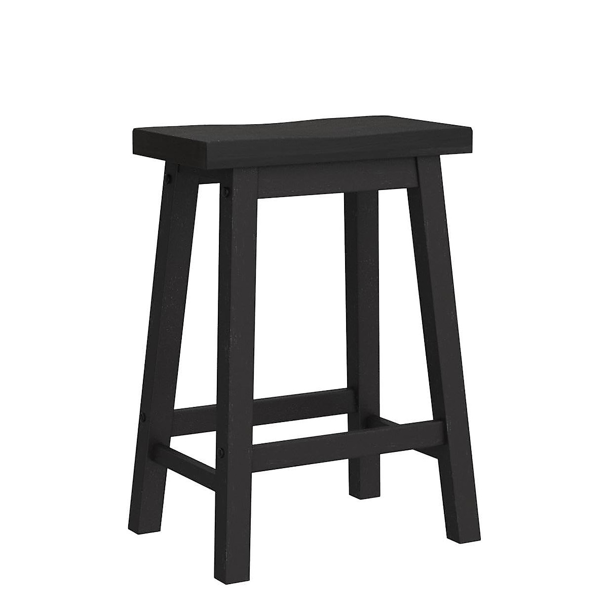 PJ Wood Classic Modern Solid Wood Backless Saddle Seat, 24 Inches Tall Easy Assemble Counter Stool with Durable Construction, Black (2 Pack)