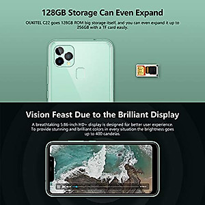 OUKITEL Smartphones Unlocked, C22 Unlocked Cell Phone 128GB+4GB, 4000mAh Battery, 5.86inch, Dual 4G Phone Android 10, 13MP Triple Cameras, Face ID&Fingerprint Unlock, US Version (Green)