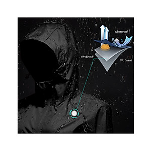 Mapamyumco Women's Ultra-Light Packable Waterproof Long Rain Jacket, Hooded Raincoat with Zipper Pockets Black XL