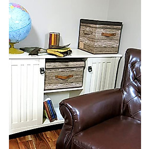 KaleaBoutique KB Foldable Storage Bins with Lids Fabric Collapsible Stacking Boxes, Closet Organizers Storage, Living Room, Laundry Room Bins, Office Home Storage Bins (Set of 3 Bins, Reclaimed Wood)