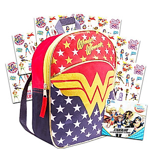 Wonder Woman Toddler Preschool Backpack Set - Bundle Includes Deluxe 11 Inch Wonder Woman Mini Backpack and Stickers (Wonder Woman School Supplies)