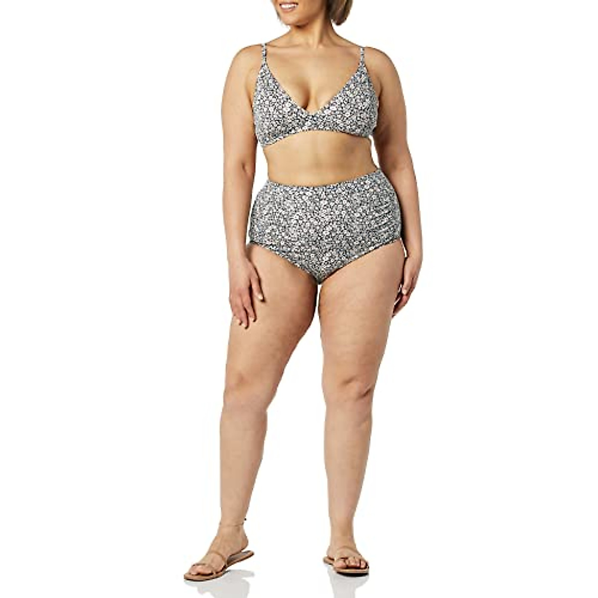 Amazon Essentials Women's High-Waist Bikini Bottoms, Ditsy Floral, Large