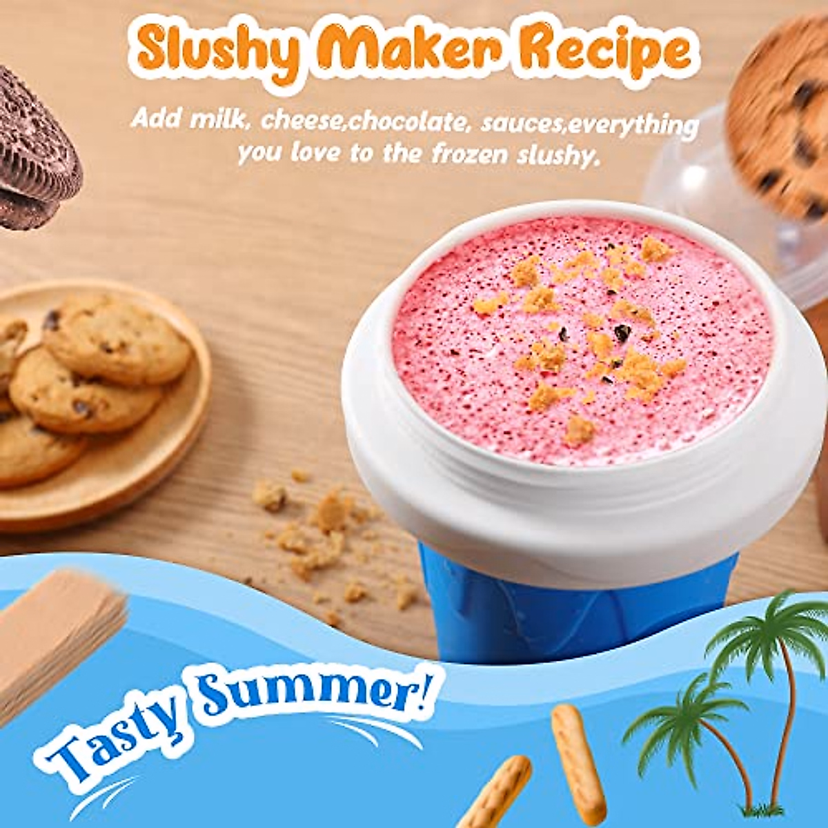 Tgosomt Slushy Cup, Frozen Magic Slushie Maker Cup Squeeze, Cool Fun Stuff Things Gadgets (Blue)