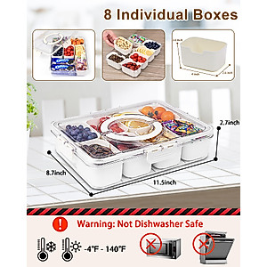 HAKPNEW Snackle Box Container with Lid & Handle, Divided Clear Snack Box Serving Tray, Refrigerator Organizers and Storage for Fruit, Candy, Charcuterie, Veggie, Perfect for Party, Travel, & Picnic