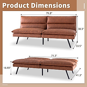 IULULU Futon Sofa Bed Modern Convertible Armless Sleeper Couch Daybed for Studio, Apartment, Office, Small Space, Compact Living Room, Chestnut