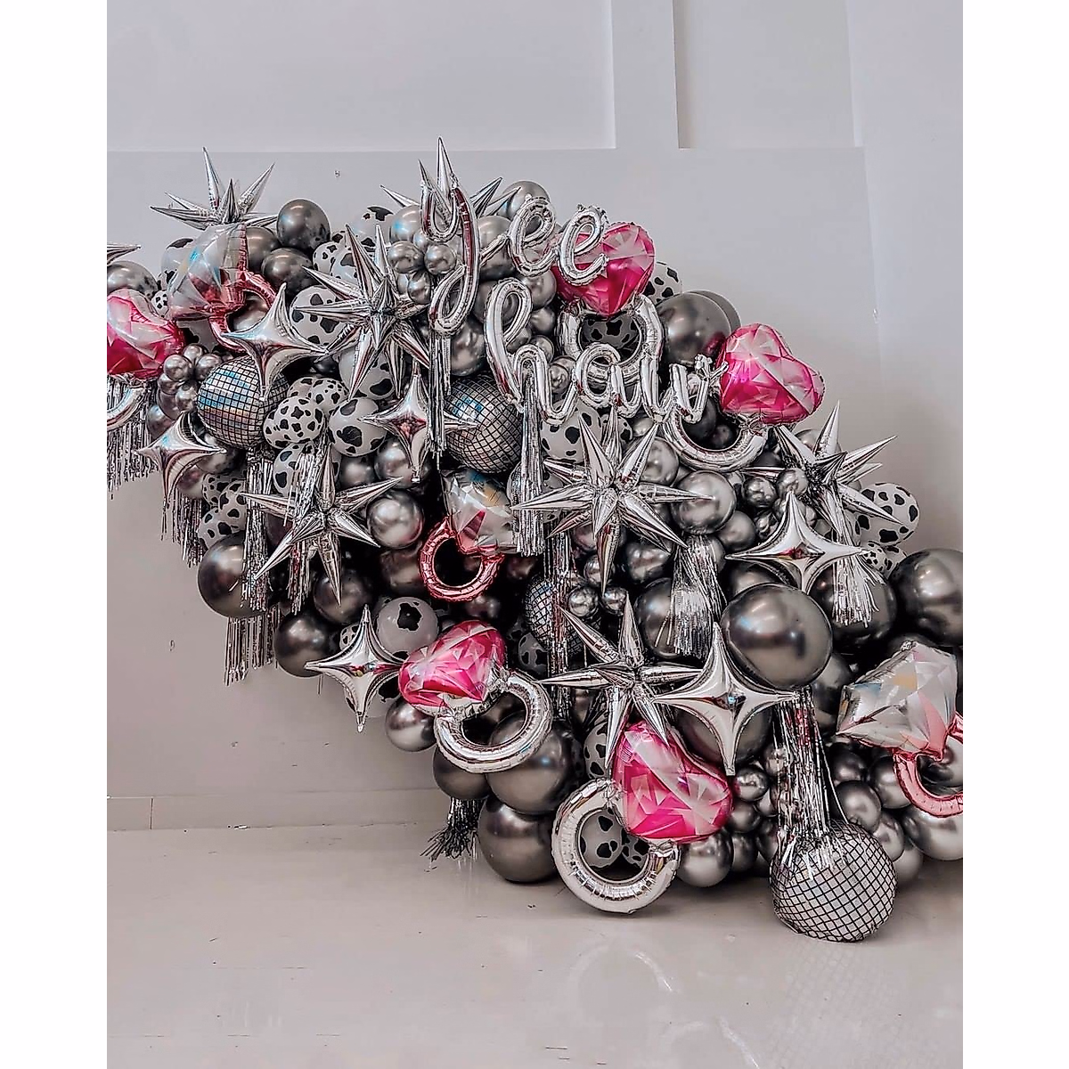 CYMYLAR 3pcs 26inch 3D Explosion Star foil balloon, Silver Foil Cone Starburst Balloons for Birthday Wedding New Year Party Event