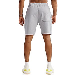 Ouber Men's 7'' Gym Workout Sweat Shorts Bodybuilding Running Training Jogging Shorts Grey,L