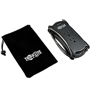 Tripp Lite 3 Outlet Portable Surge Protector Power Strip, 18in Cord, 2 USB, & $25,000 INSURANCE (TRAVELER3USB) Black