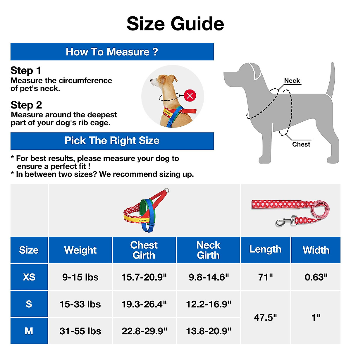 VETRESKA Dog Harness and Leash Set, No-Pull Puppy Harness for Walking and Training, Easy Walk Dog Harness for Small Medium Dogs, Adjustable, Take Control & Anti-Twist Pet Lead Combo (MoMA Red, S)