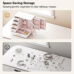 HOOBRO Jewelry Box with Glass Window, Large Capacity Jewelry Organizer, Jewelry Storage, Portable Jewelry Organizer Box, Modern Style, White and Light Gold WT05JB04
