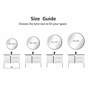 B&C 36 inch Round Mirror with 1-9/16" Matte Black Aluminum Frame, Black Metal Frame Circle Mirror, Circular Wall Mirror for Bathroom
