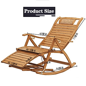 MEHWSUR Garden Recliner Chairs Patio Lounge Chairs Bamboo Rocking Chair Armchair Lounging Rocker Deck Relaxing Recliner Lounger Zero Gravity Chair Wooden Sun Lounger Chairs (Color : Without pad)