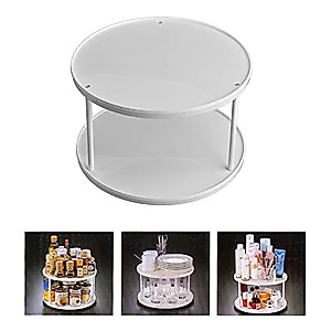 Rotation Rotating Kitchen Two Layer Multifunctional Combination Shelf Cosmetics Storage Rack Large Glass Storage Containers (White, One Size)