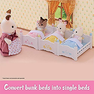 Calico Critters Triple Baby Bunk Beds, Dollhouse Toy Furniture, Multicolor, basic (CC2624), Set includes three beds, three mattresses with pillows, three blankets and two ladders