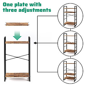 FERRIVISTA Small Bookshelf 3-Tier Bookcase, Metal Bookshelf for Study, Bedroom, Living Room and Kitchen, Height Adjustable (Brown)