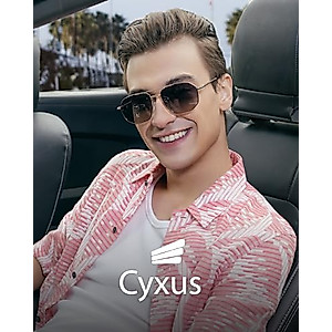 Cyxus Military Aviator Sunglasses for Men Trendy Pilot Shade Metal Frame Polarized Lens UV Protection for Outdoor（1021W06 Brown）