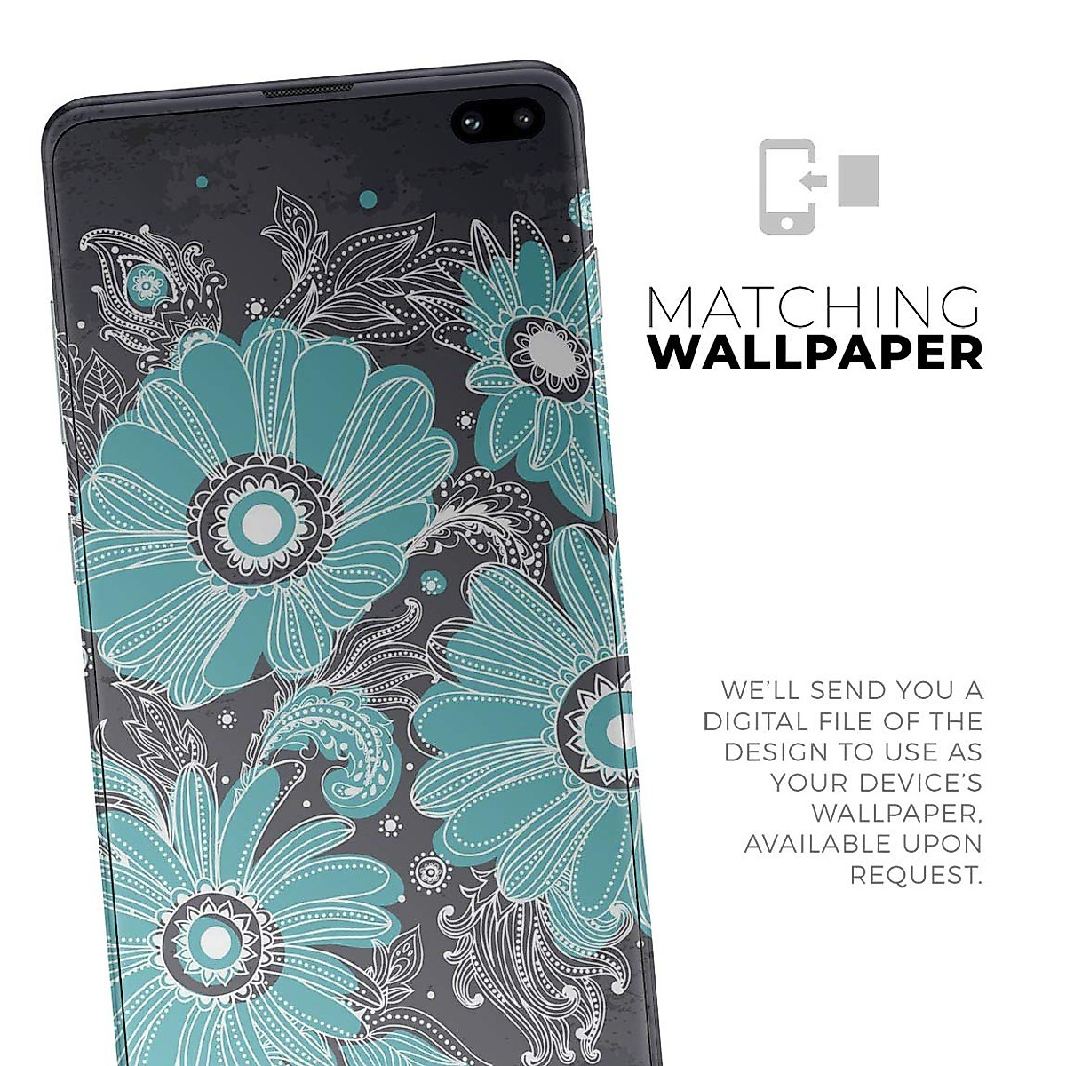 DesignSkinz Bright Blue Accented Flower Illustration Protective Vinyl Decal Wrap Skin Cover Compatible with The Samsung Galaxy S20 (Screen Trim & Back Glass Skin)