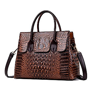 UONIFANS Purses and Handbags for Women Fashion Crocodile Pattern Top Handle Satchel Shoulder Tote Bags Ladies PU Leather Crossbody Bag (Brown)
