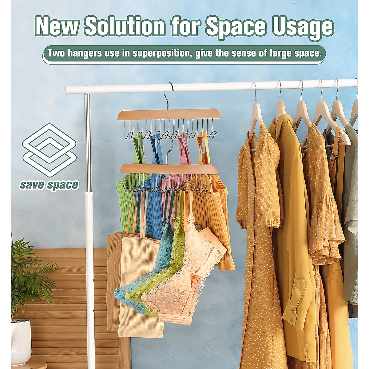 Fitnice 2 Pack Bra Hanger, Belt Hanger for Closet with 20 Metal Hooks Tank Top Hanger Space Saving Tie Rack for Men Closet Organizers and Storage Hanging for Sport Bra, Belt, Tie, Scarf, Lingerie