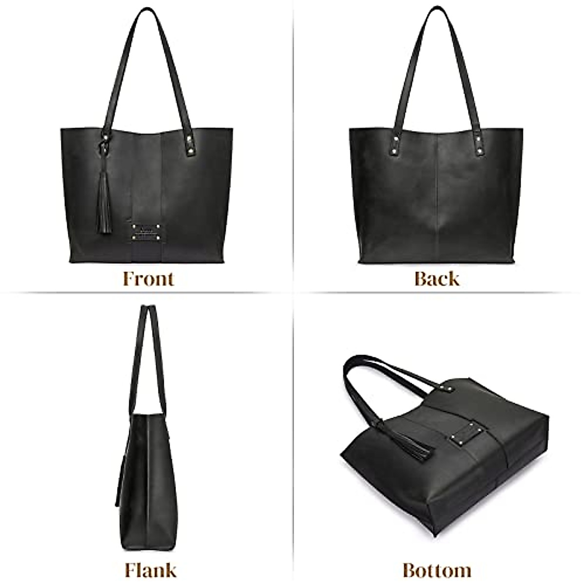 S-ZONE Women Vintage Genuine Leather Tote Bag Shoulder Purses with Removable Canvas Pouch