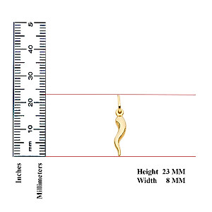 TGDJ 14k Yellow Gold Cornicello Italian Horn Charm Pendant - 23 x 8 MM Good Luck Pendant For Necklace or Chain - Suitable for Men and Women