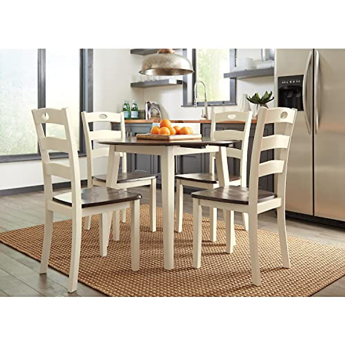Signature Design by Ashley Woodanville Cottage 40" Round Drop Leaf Dining Table, Cream & Brown