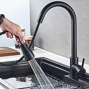 Klabb HB-3 Kitchen Faucet Sprayer Head Replacement - Pull Down Faucet Spray Head, Pull Out Faucet Sprayer Nozzle, 3 Function Kitchen Tap Spray Spout Part, Only For G1/2 Connector, Matte Black