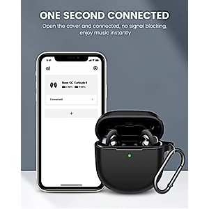 RISETECH Soft Silicone Case Compatible with Bose QuietComfort Earbuds II Case Cover 2022, Protective Charging Case with Keychain, Front LED Visible -Black