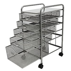 Rolling Carts with Wheels and Drawers, Metal Mesh 5 tier Rolling File Cart File Cabinet with Drawers Storage Cart, Silver
