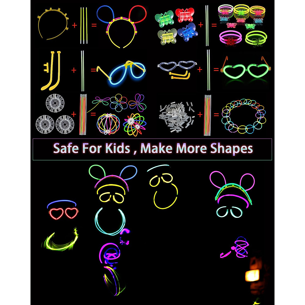275 PCS Glow in the Dark Party Supplies for Kids Adults, Light Up Party Favors, Glow Sticks Bulk Party Pack Bracelets Finger Lights Glasses Headband LED Light Hair Wedding Birthday New Year Halloween