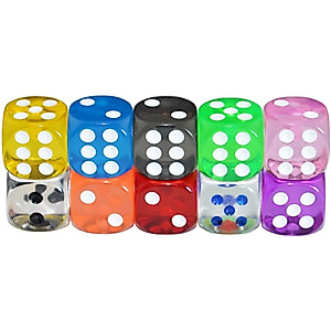 Accessories 22 Pack of 10 D6 Six Sided 16mm Clear Dice, Clear Points Crystal Sieve Bar Dice