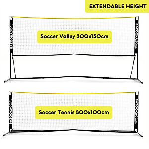 Bazookagoal Portable Soccer Tennis Net 9.8x3.3ft Complete Set – Adjustable and Foldable Training Tennis Net for Kids and Adults
