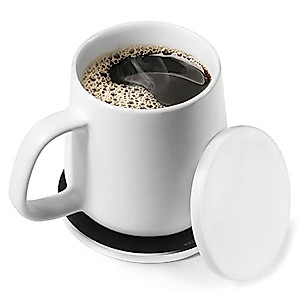 APEKX Auto On/Off Gravity-Induction Coffee Mug with Intelligent Temperature Control 113°F/45°C Cup Warmer Self-Heating with Wireless Charging Function Gifts for Home Office (Mug Included) White
