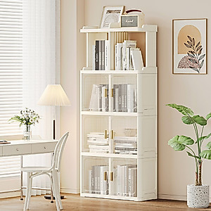 MU TU HD 5 Tier Bookcase with Doors, Floor Standing Bookshelf with Storage, Display Storage Book Shelf Organizer Storage Shelves for Bedroom Bathroom Kitchen