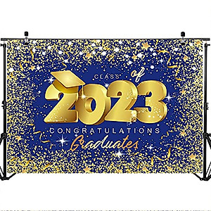 Mocsicka Class of 2023 Backdrop 7x5ft Royal Blue and Gold Glitter Congrats Grad Party Photo Backdrops Graduation Party Photography Studio Background