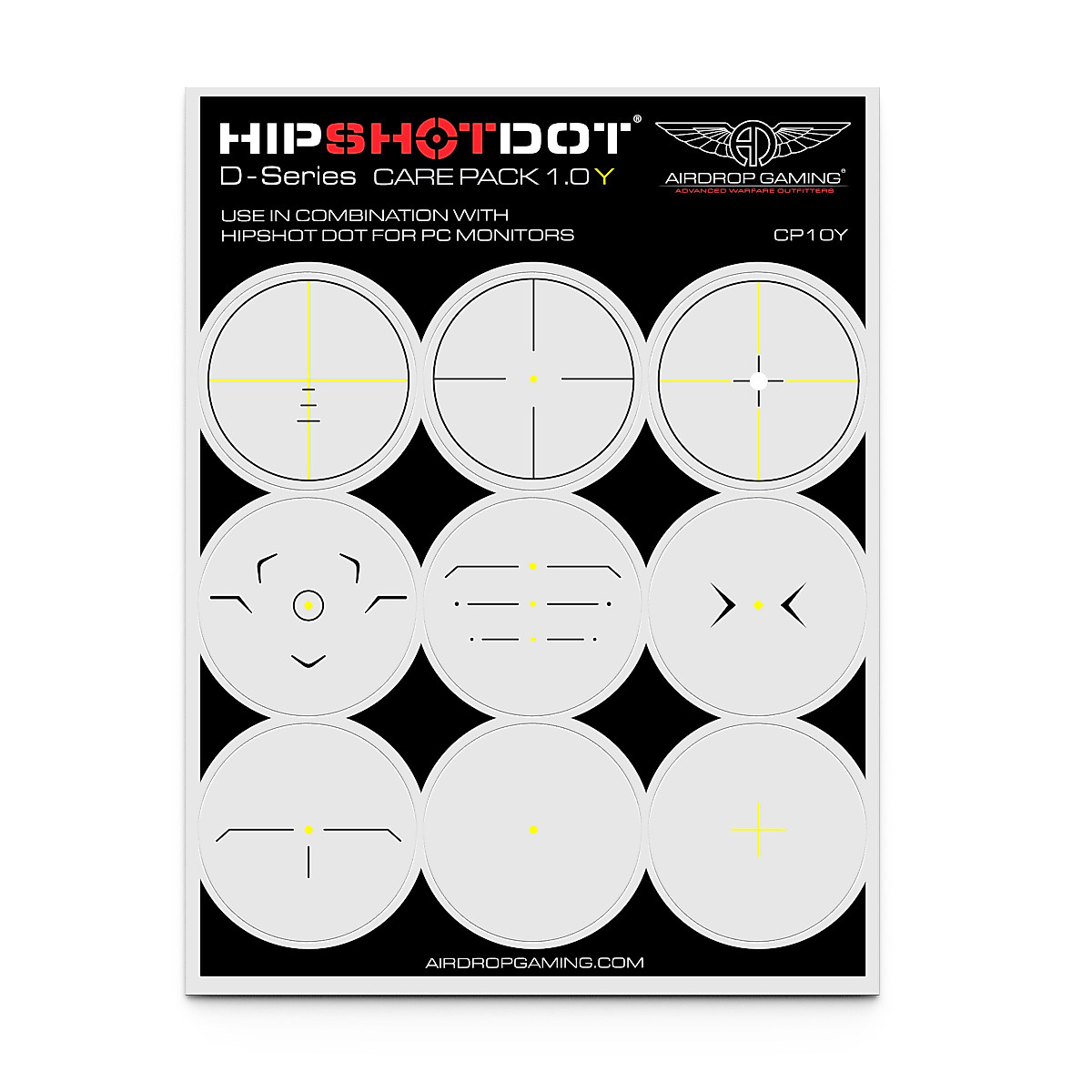 HipShotDot D-Series Care Pack - Reusable Transparent Aim Sight Assist TV Decals - Gaming Television or Monitor Decal for FPS Video Games Compatible with PC, Xbox & Playstation (1.0 Yellow)