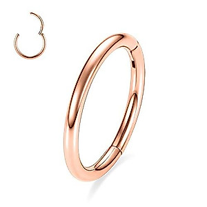 Conch Hoop Ring Hinged Segmet Clicker Seamless Nose Rings Hoops 316L Surgical Steel Rose Gold Septum Jewelry 16G Cartilage Tragus Earrings Helix Rook Daith Ring Lobe Lip Hoop Piercing Jewelry 10mm