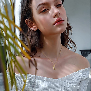 SISGEM 14k Gold Diamond Moon Pendant Necklace for Women, Real Gold Moon and Star Jewelry Anniversary Present for Wife, Gifts for Her, (0.18 ct) 16-18 Inch